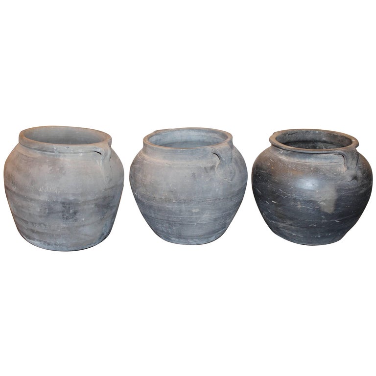 Vintage Gray Jar with Handles For Sale at 1stDibs