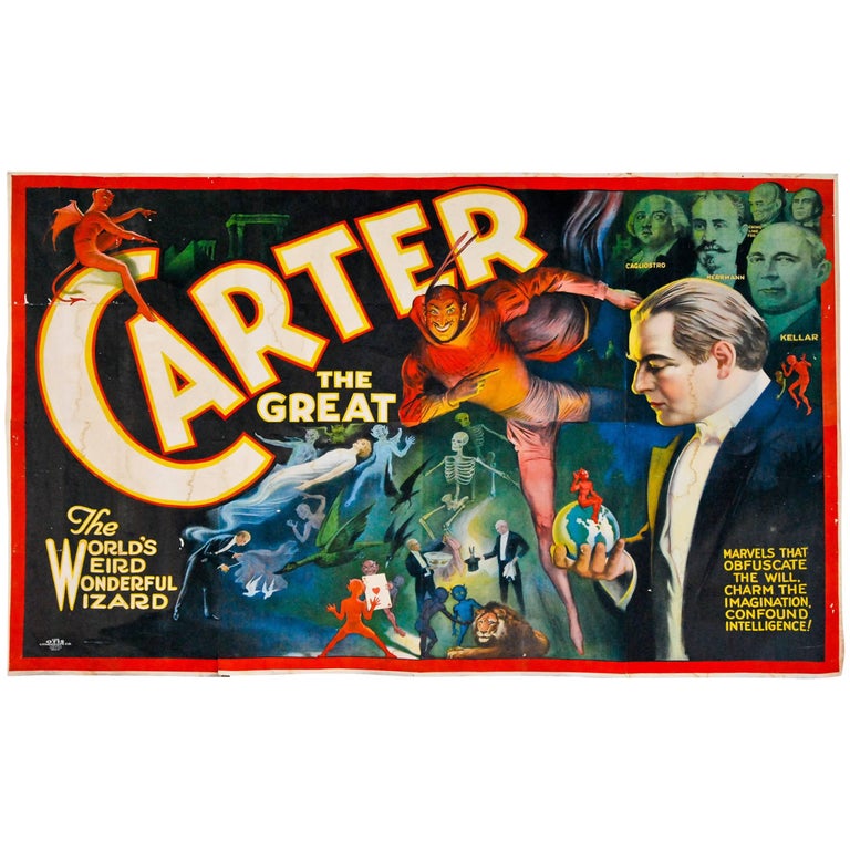 1915 ‘Carter the Great’ Banner by Otis Lithograph, Cleveland For Sale ...