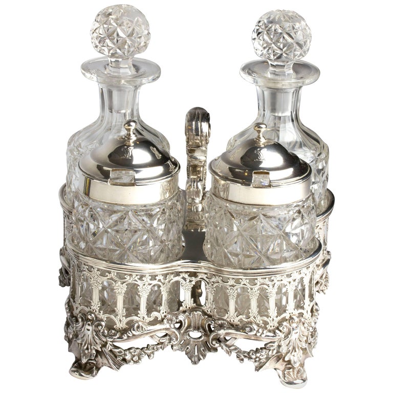 Sterling Silver and Cut Glass Table Cruet Set, R and S Garrard, 1836 ...