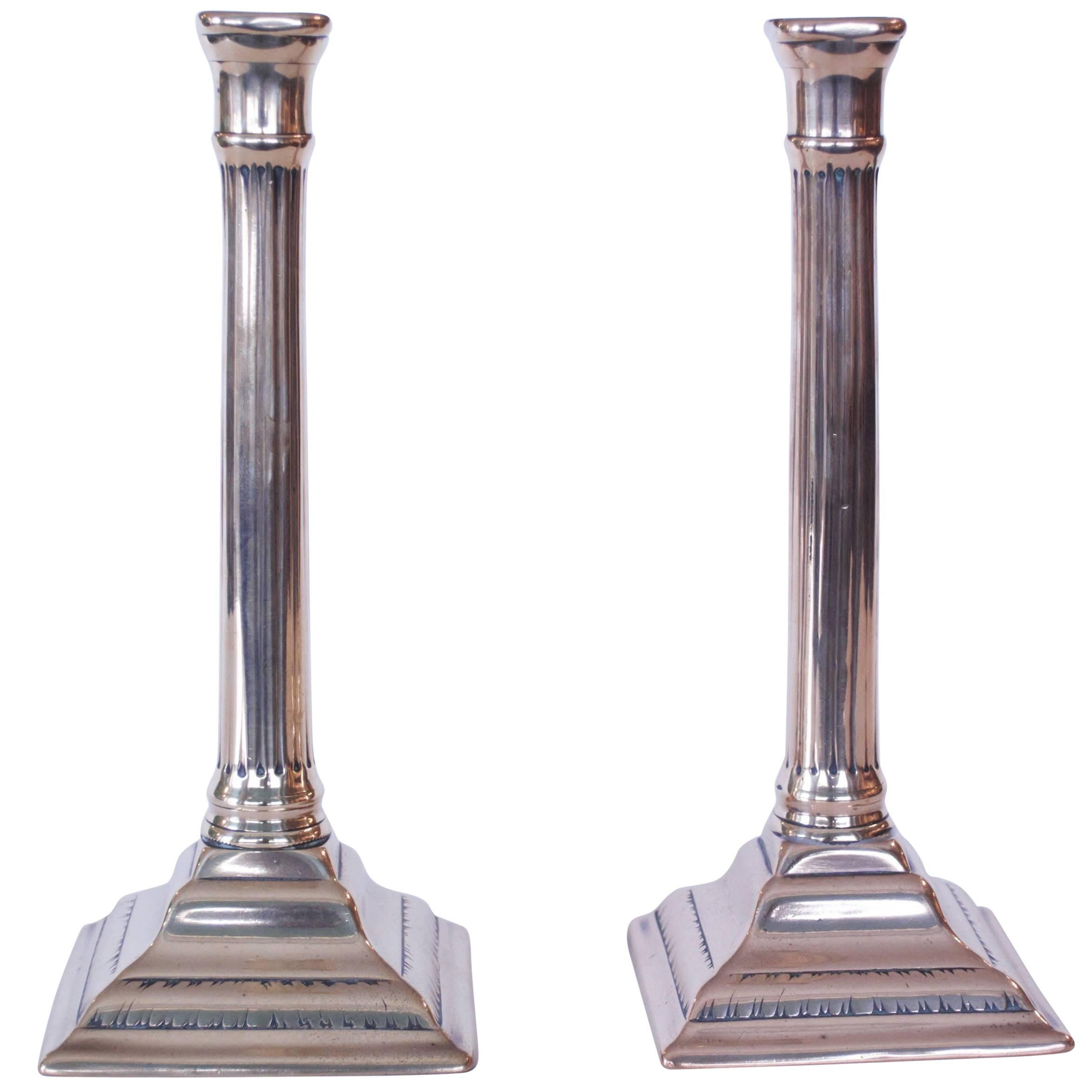 Pair of Bell Metal Square Base Candlesticks at 1stDibs
