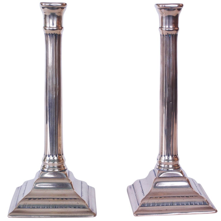 Pair of Bell Metal Square Base Candlesticks at 1stDibs