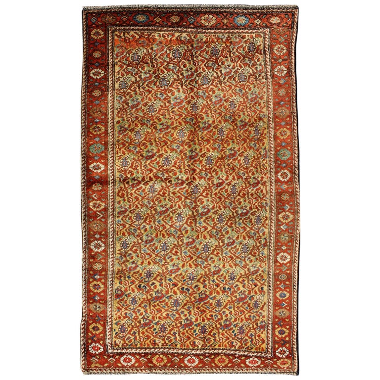 Unique Antique Serab Rug with Cream Background and Flowers or Paisley ...