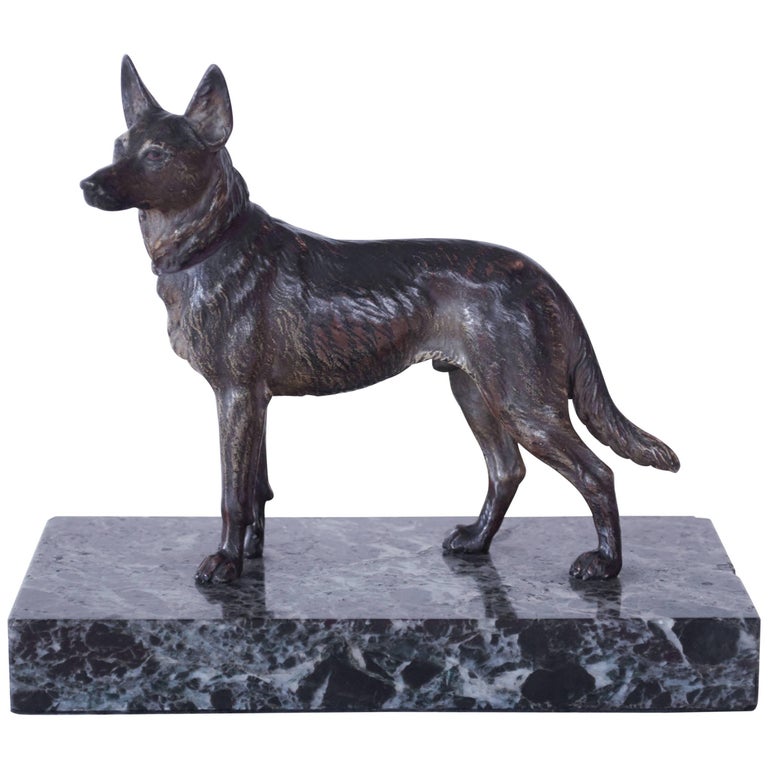 Cold Painted Bronze Figure of a German Shepherd Dog at 1stDibs
