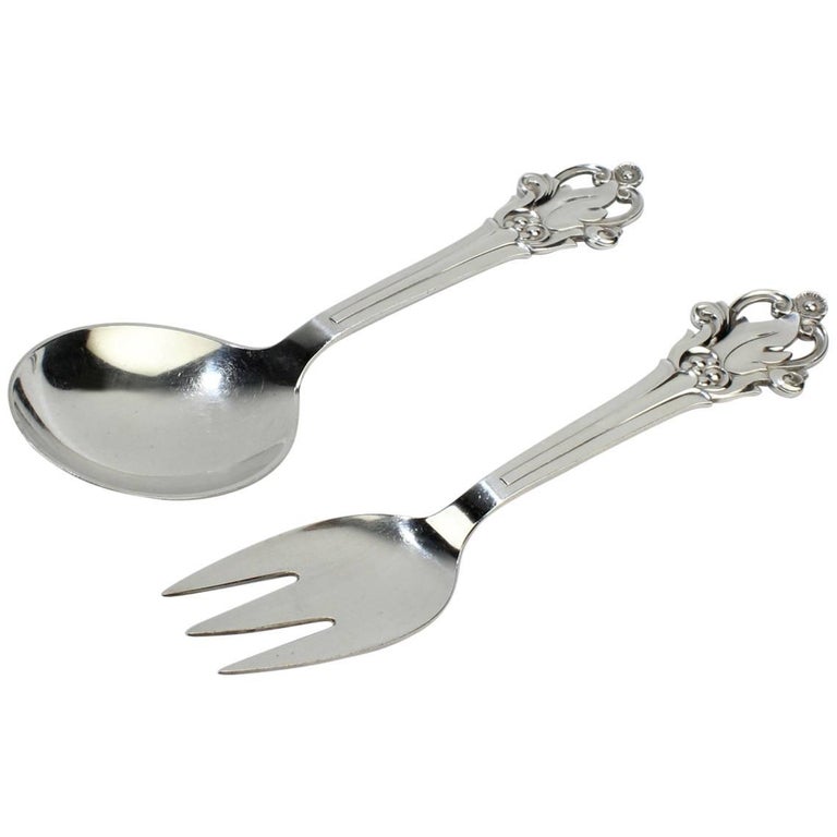 Danish Modern Sterling Silver Fork and Spoon Salad Server Set by Cohr ...