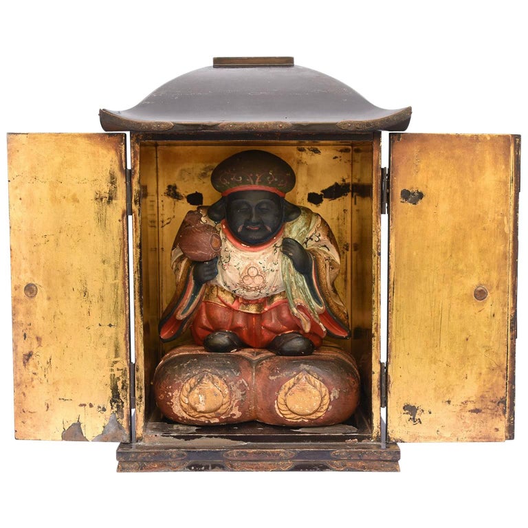 Rare Antique Japanese Statue of Daikoku in Gilt Zushi, circa 18th ...