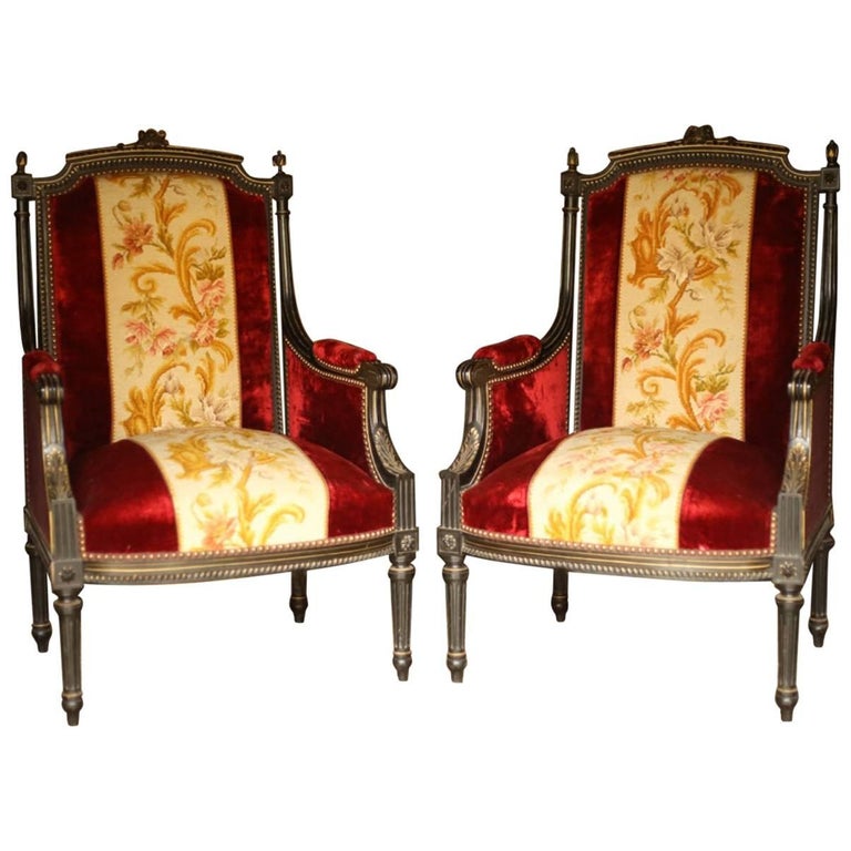 Gorgeous Pair of Velvet Upholstered Throne Chairs at 1stDibs