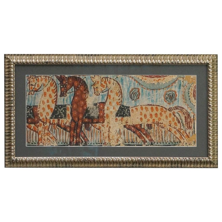 Swedish Bonad with Three Primitive Horses at 1stDibs