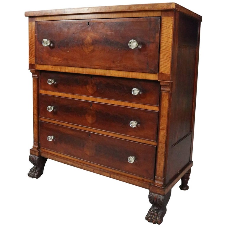 Antique American Empire Carved Mahogany, Tiger Maple and Burl Butler's ...