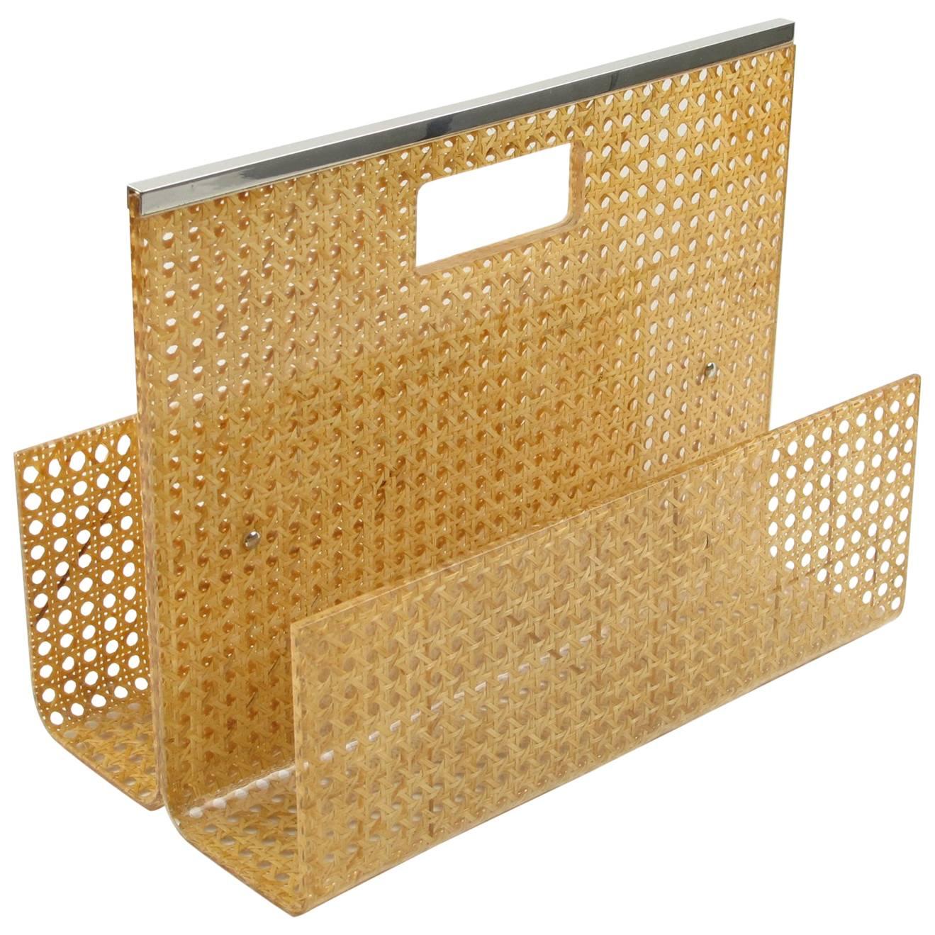 Lucite and Rattan Magazine Rack Holder for Christian Dior Home ...