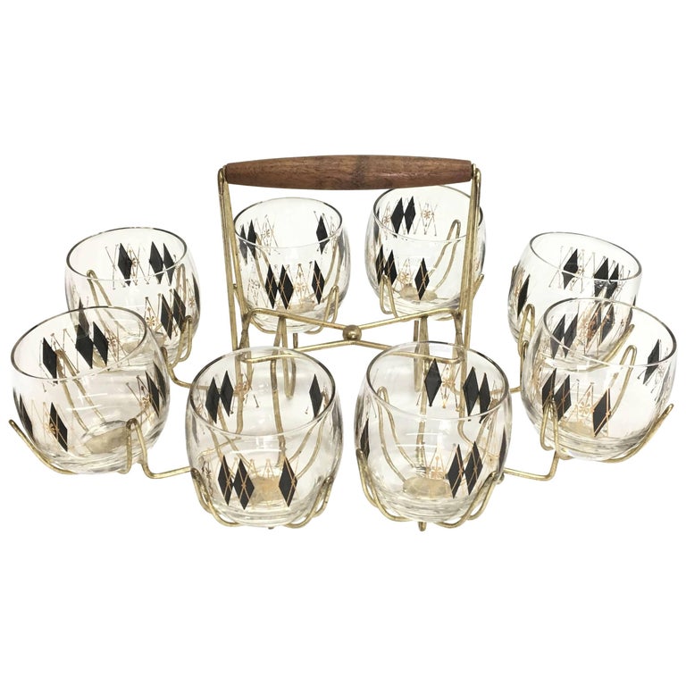 Mid-Century Atomic Roly Poly Glassware Set with Carrier at 1stDibs
