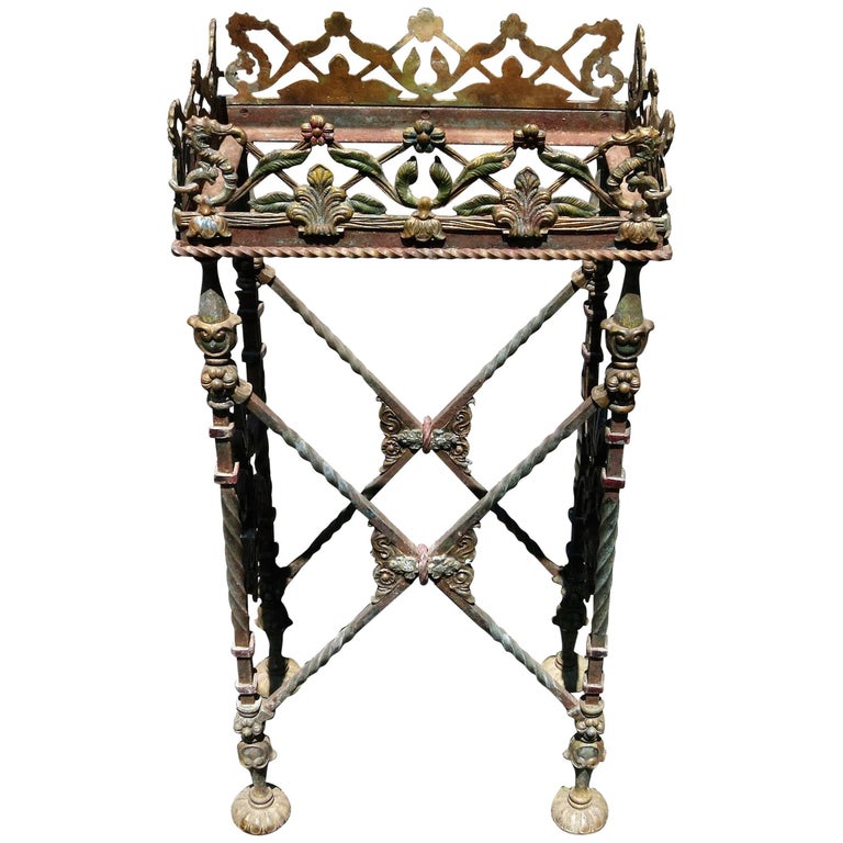 Art Nouveau Brass and Iron Terrarium or Fish Bowl Stand Seahorse Motif ...