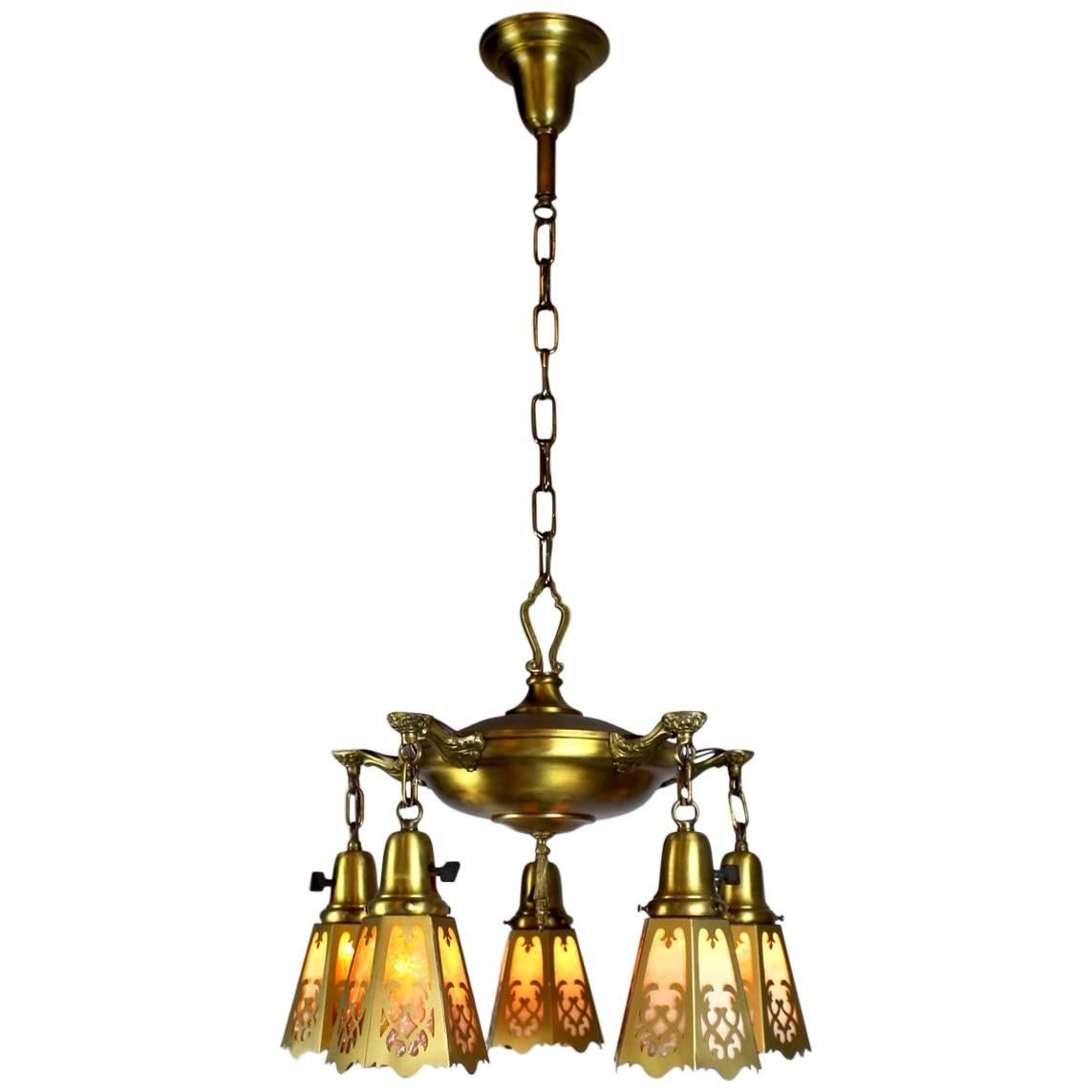 Five-Light Pan Fixture with Cut-Out Shades For Sale at 1stDibs