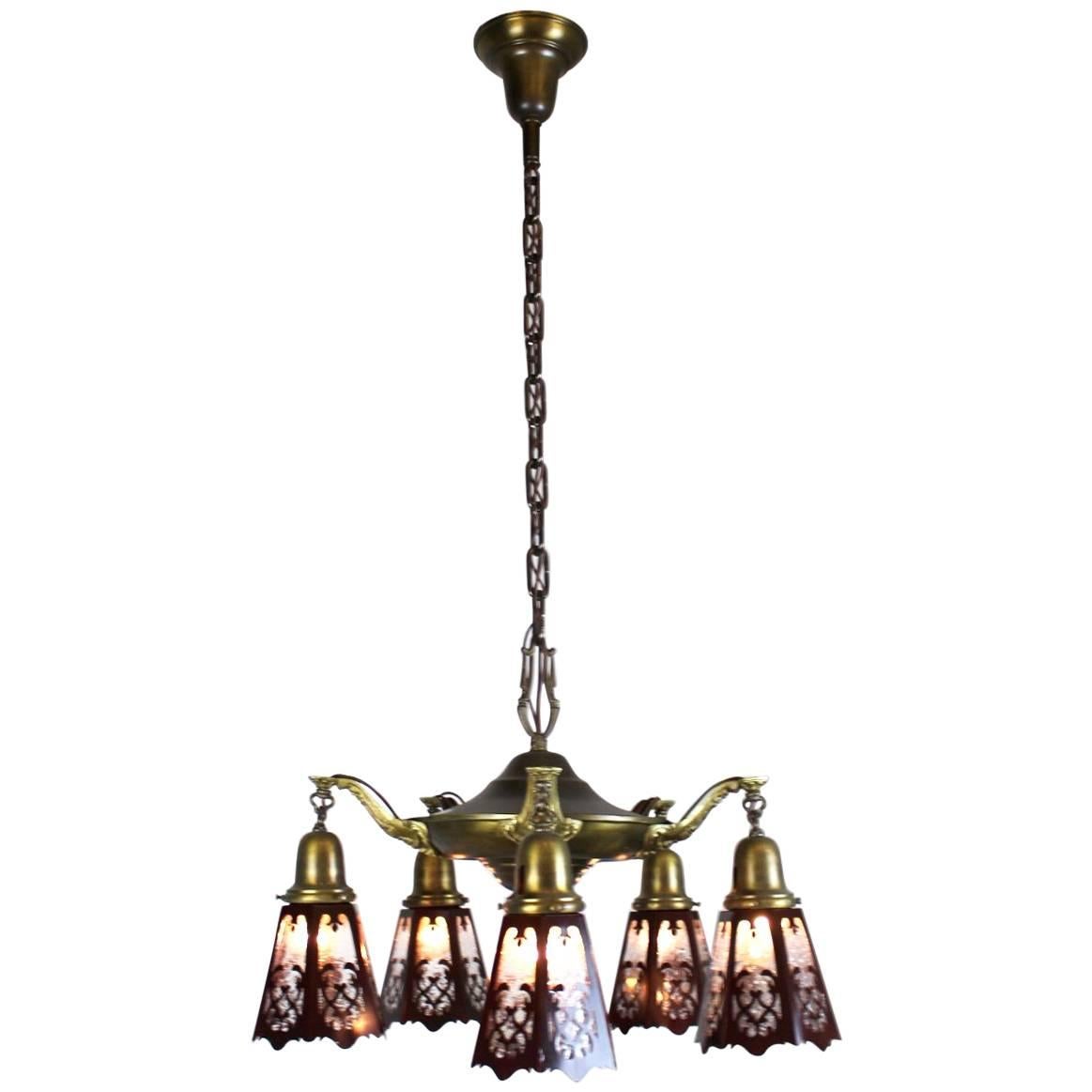 Five-Light Pan Fixture with Clear Glass Cut-Out Shades For Sale at 1stDibs