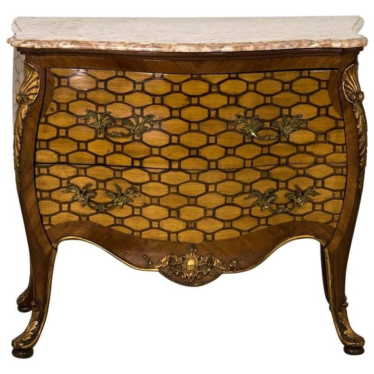 Italian Rococo Style Inlaid Bombe Commode, Late 19th Century For Sale ...