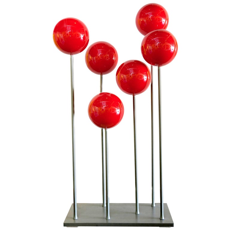 Red Steel Ball and Aluminum Sculpture by Artist Robert Marion at 1stDibs