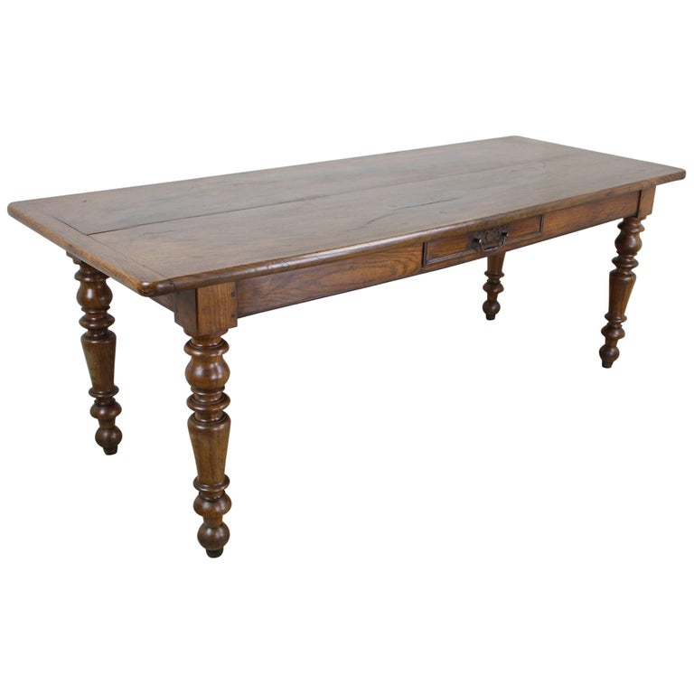 Antique Two Plank Turned Leg Oak Farm Table at 1stDibs