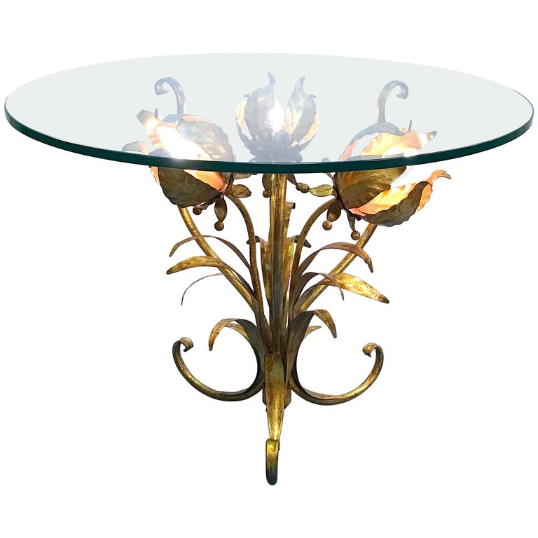 Italian Illuminated Gilt Tole Side Table at 1stDibs