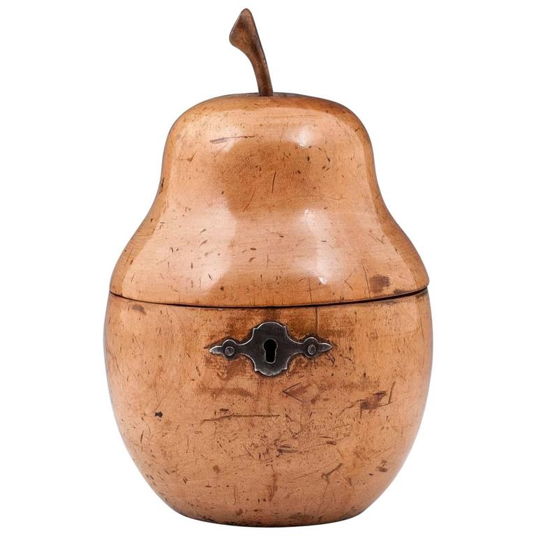 Antique Treen Pear Fruit Wood Tea Caddy at 1stdibs