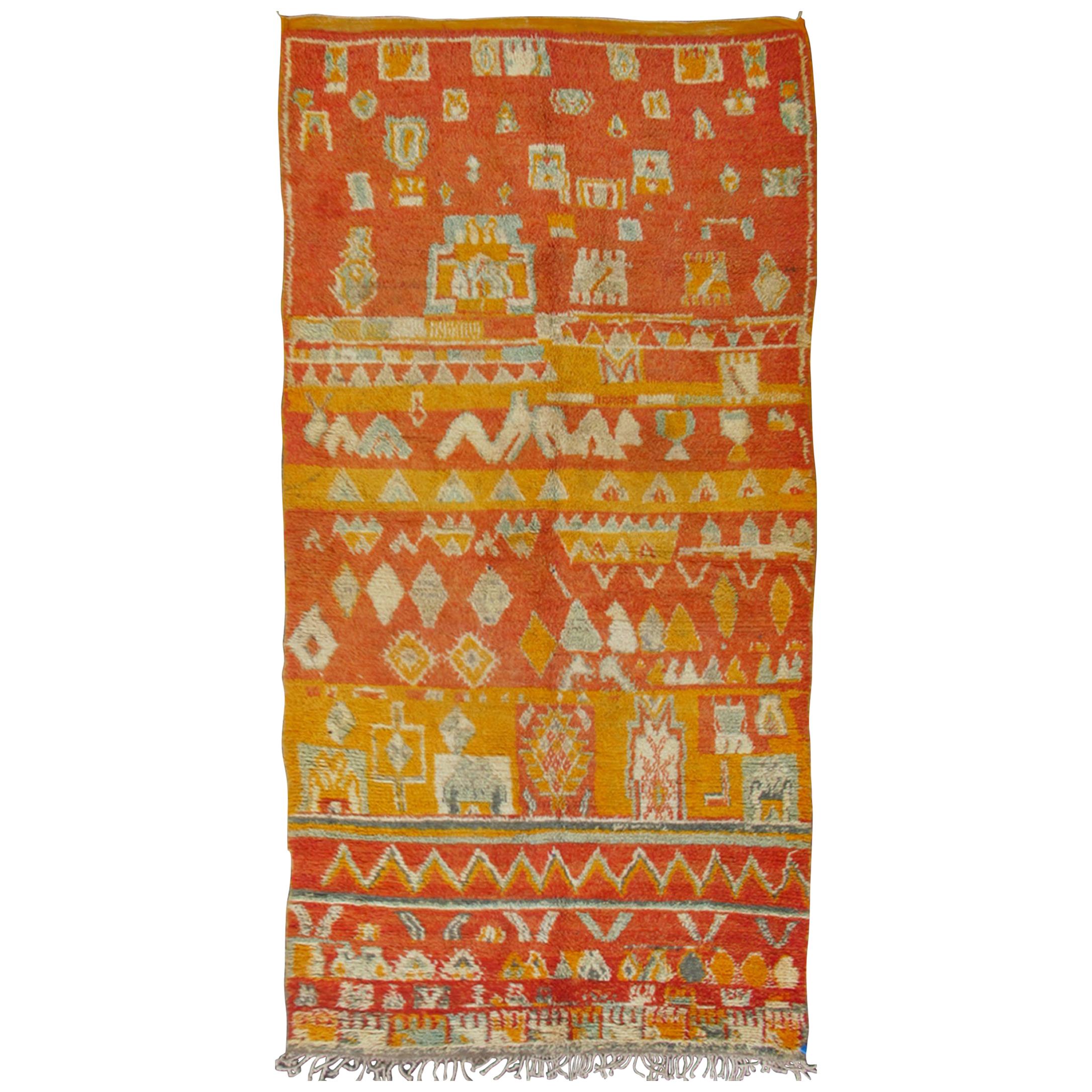 Orange and Red Background Vintage Moroccan Rug with All-Over Diamond ...