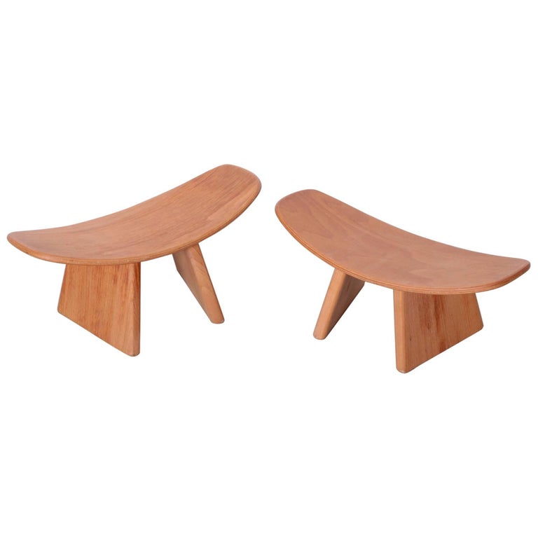 Pair of French Meditation Wood Shoggi Stool by Alain Gaubert, Beechwood ...