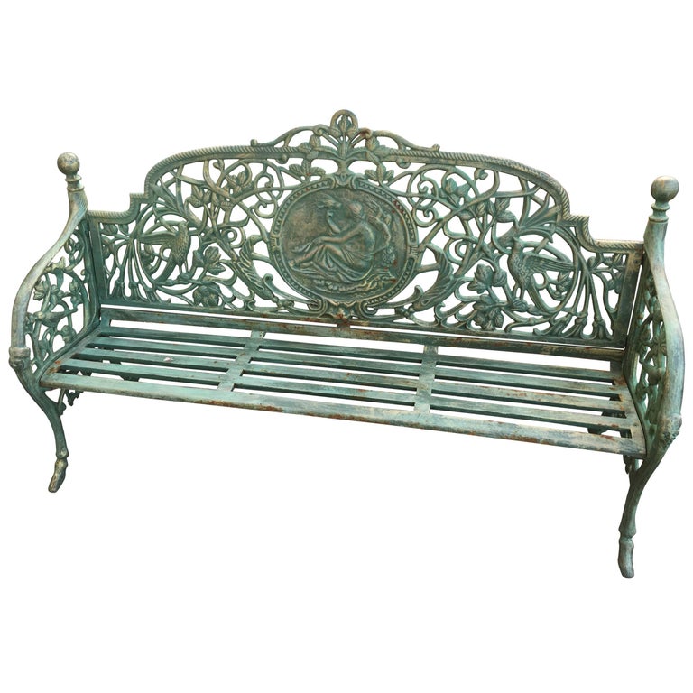 Art Nouveau Garden Bench with Medallion of Girl with Bird For Sale at ...