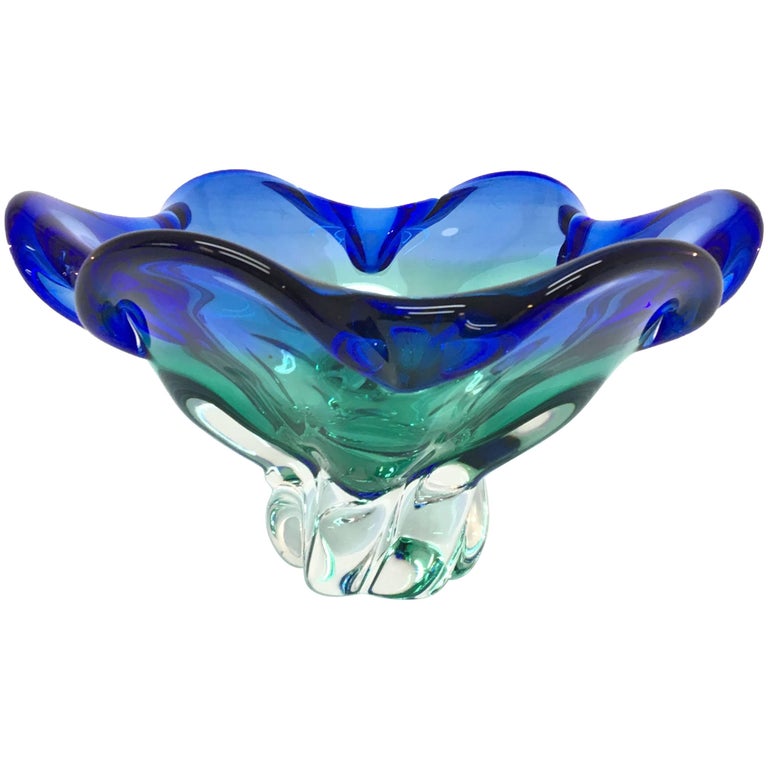 Mid Century Blue And Green Murano Glass Bowl For Sale At 1stdibs