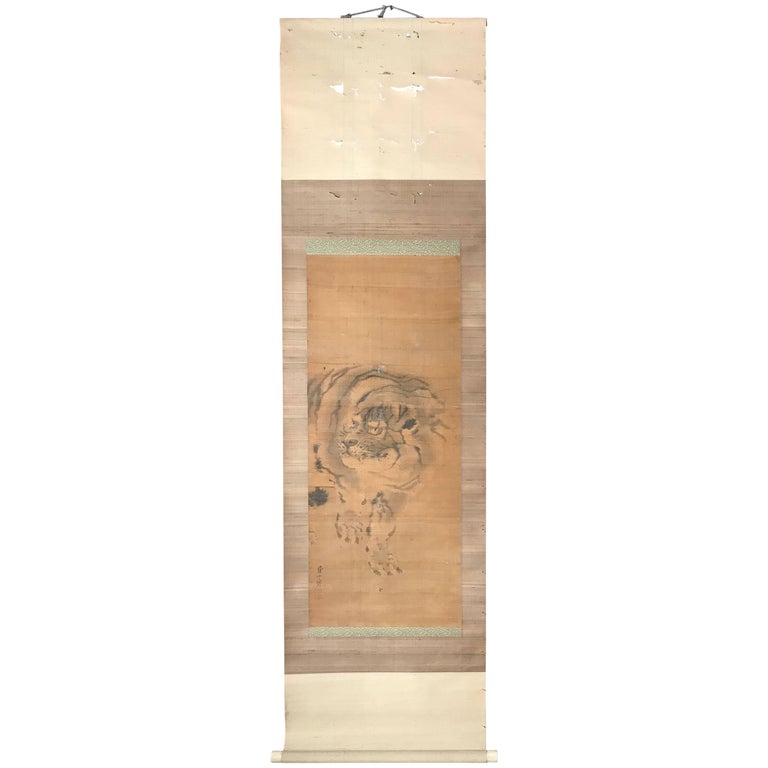 Japan Antique Tiger Hand Painted Scroll at 1stDibs