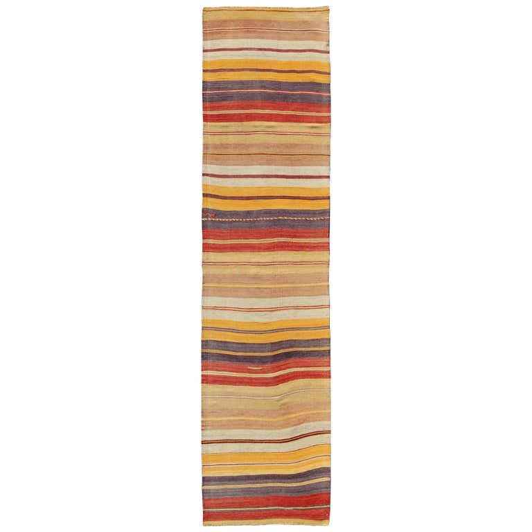 Colorful Vintage Turkish Kilim Rug with Horizontal Stripe Design For ...
