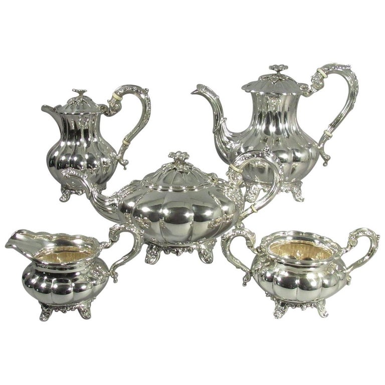 Birks Melon Pattern Sterling Silver Tea Set For Sale at 1stDibs