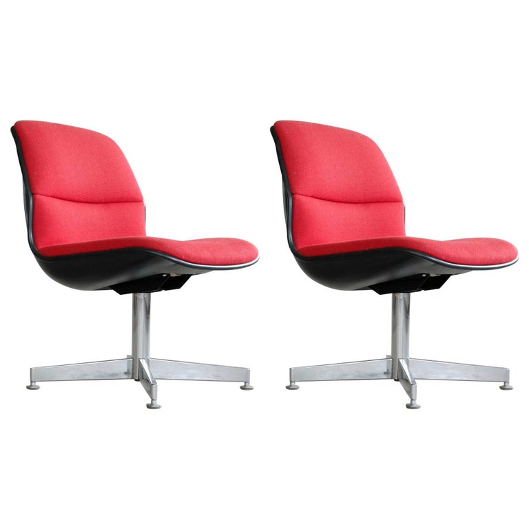 Pair of Conference Chairs in Steel and Red Wool by Chrome Craft For ...