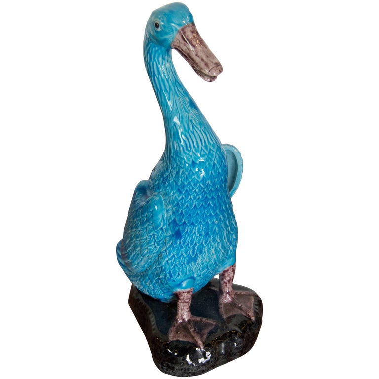 Blue Porcelain Chinese Duck Figure at 1stDibs