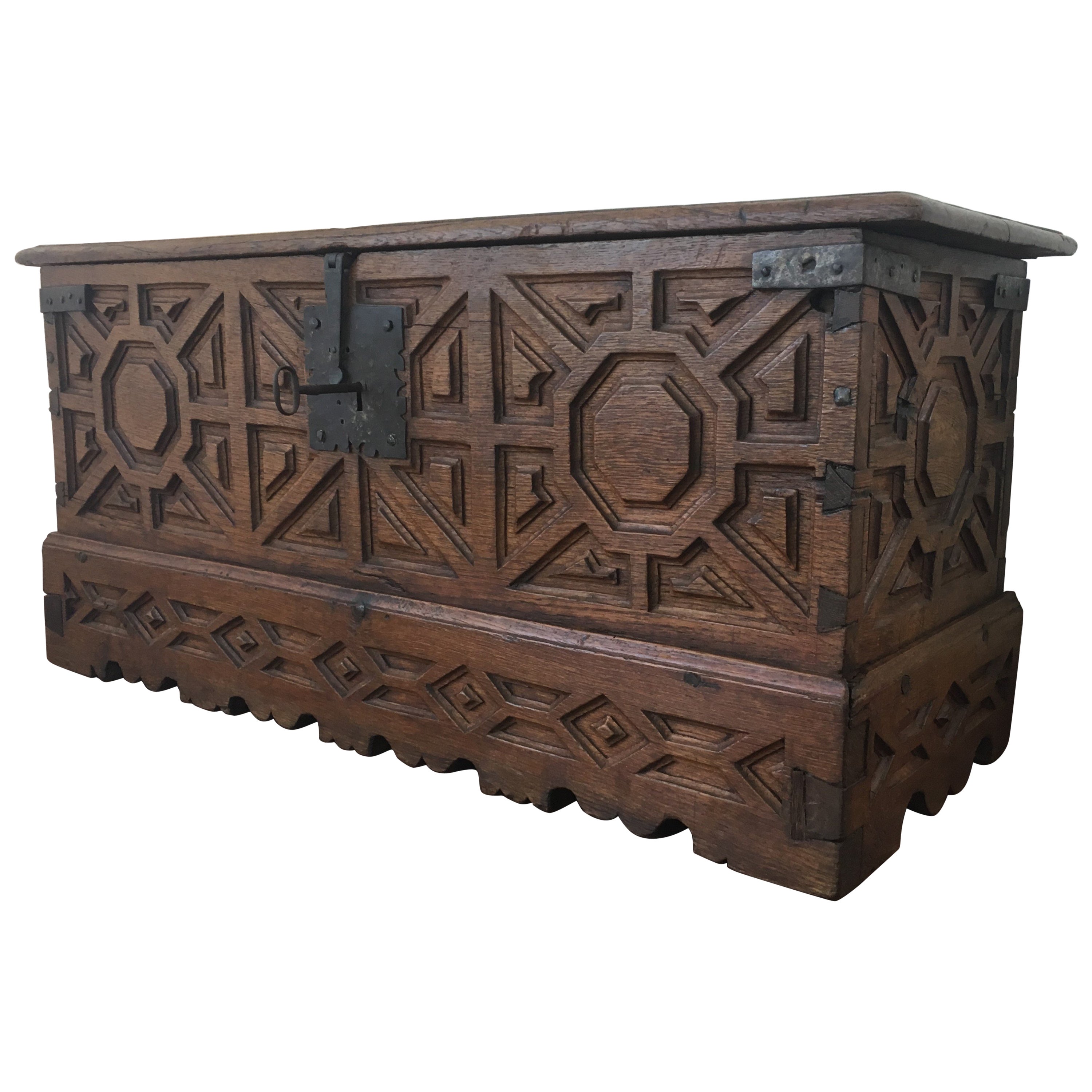 18th Century Carved Trunk in Walnut Wood at 1stDibs