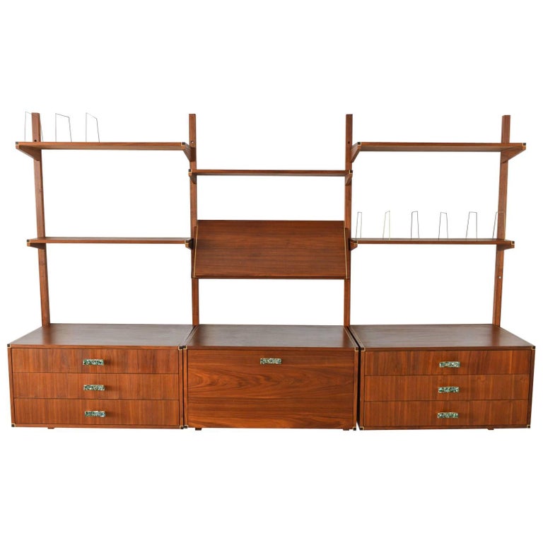 Walnut and Brass Shelving Wall Unit by Gerald McCabe, circa 1970 at 1stDibs