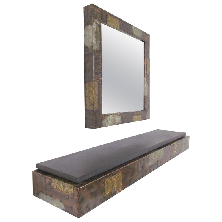 Paul Evans Patchwork Wall-Mounted Mirror and Console at 1stDibs