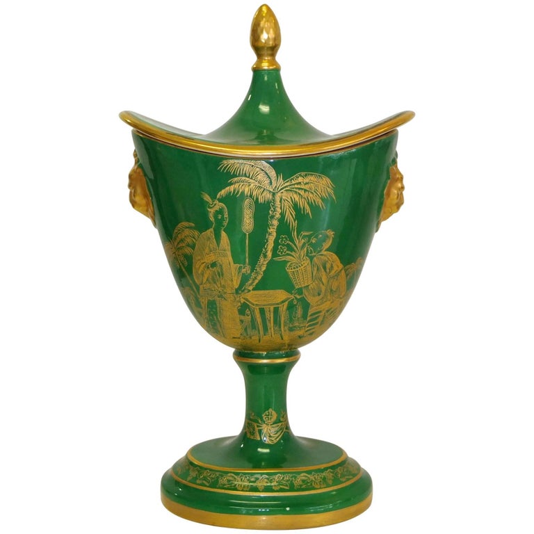Mottahedeh Gold on Green Lidded Cachepot For Sale at 1stDibs