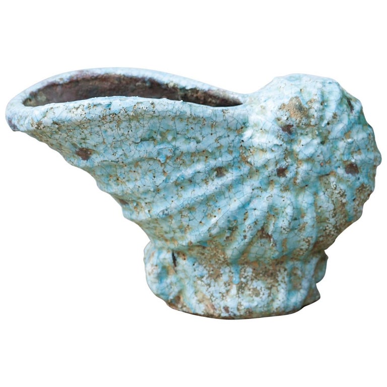 French Turquoise Ceramic Planter Vase, 1960s at 1stDibs