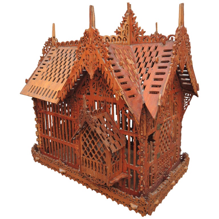 Antique Dutch Folk Art Wood Fretwork Cut-Out Birdcage Folly at 1stDibs