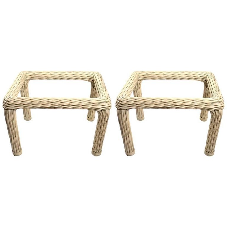 Pair of Woven Wicker Tables For Sale at 1stDibs