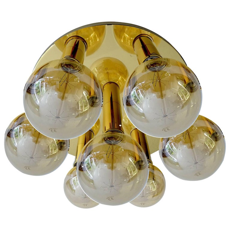 Large Seven Lights Brass Flush Light at 1stDibs