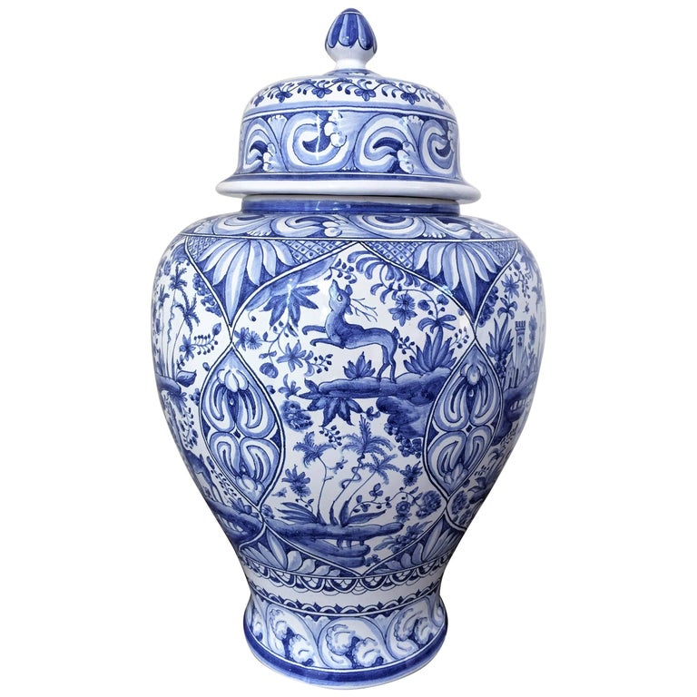 Blue and White Vase with Baroque Spanish Design at 1stDibs