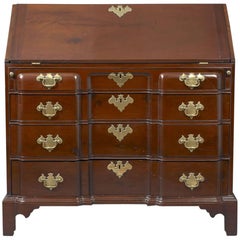 Chippendale Mahogany Slant-Lid Desk with a Blocked Serpentine Front, MA ...