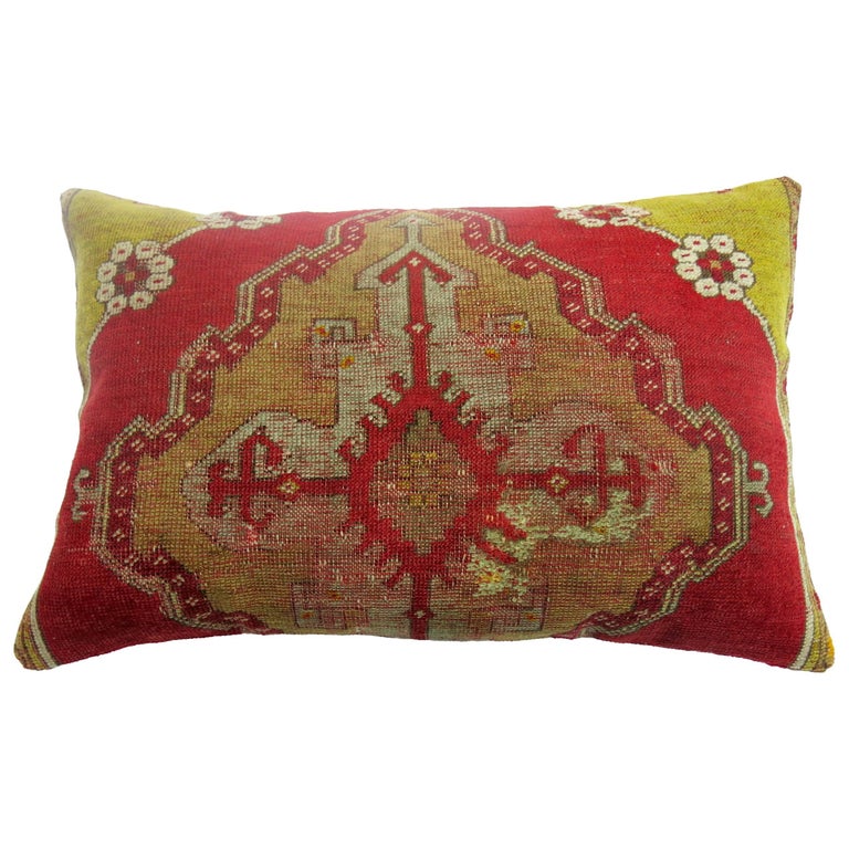 Large Floor Size Red Turkish Rug Pillow For Sale at 1stDibs