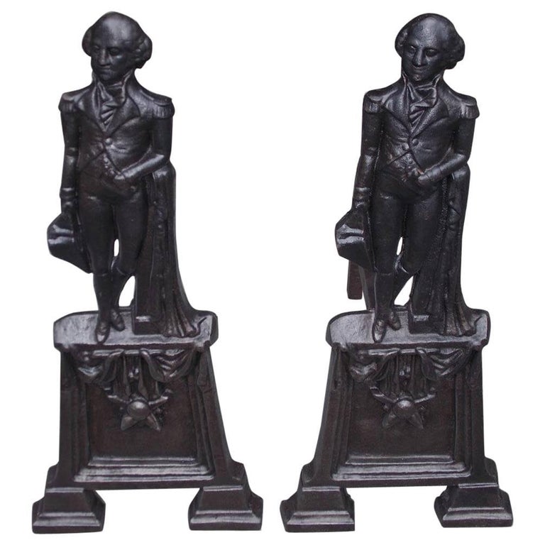 Pair of American Cast Iron George Washington Campaign Andirons, Circa ...