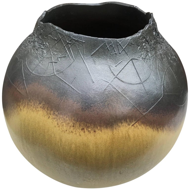Japan Artisan Signed Big 18" Organic Pot, One-of-a-kind at 1stDibs