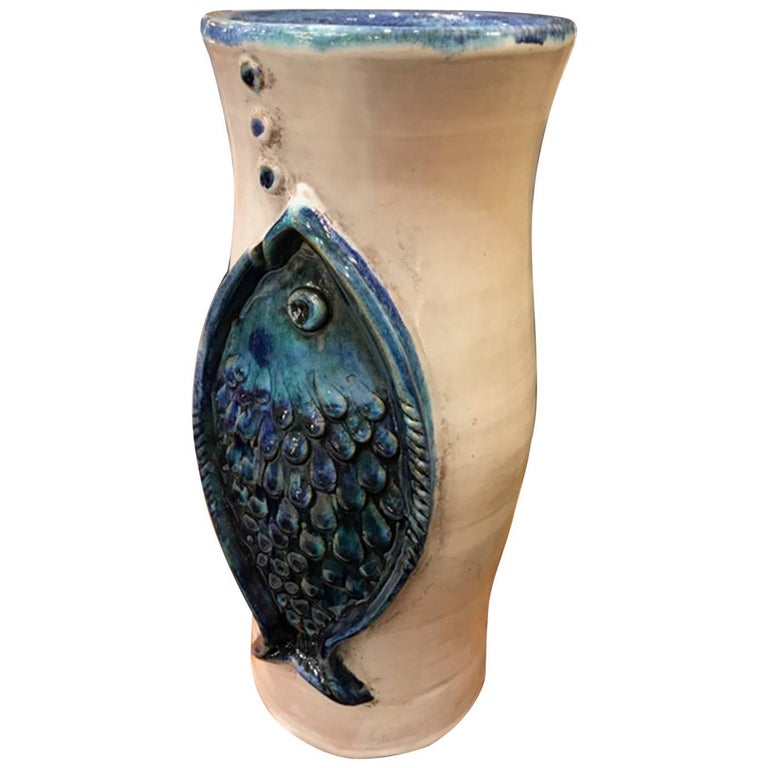 Fantastic French, 1960, Ceramic Vase by Les Frères Cloutier at 1stDibs