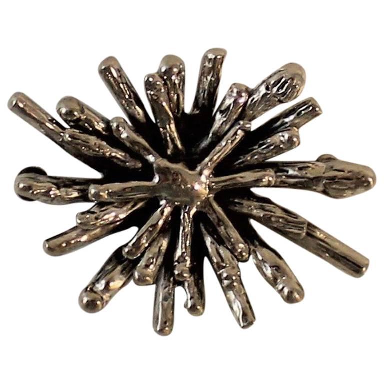 Brutalist Silvered Pewter Brooch Pin For Sale at 1stDibs