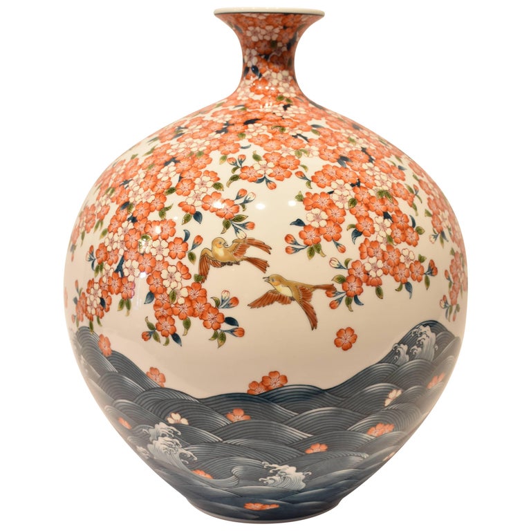 Porcelain Vase by Japanese Master Artist (Cherry Blossom Series) at 1stDibs