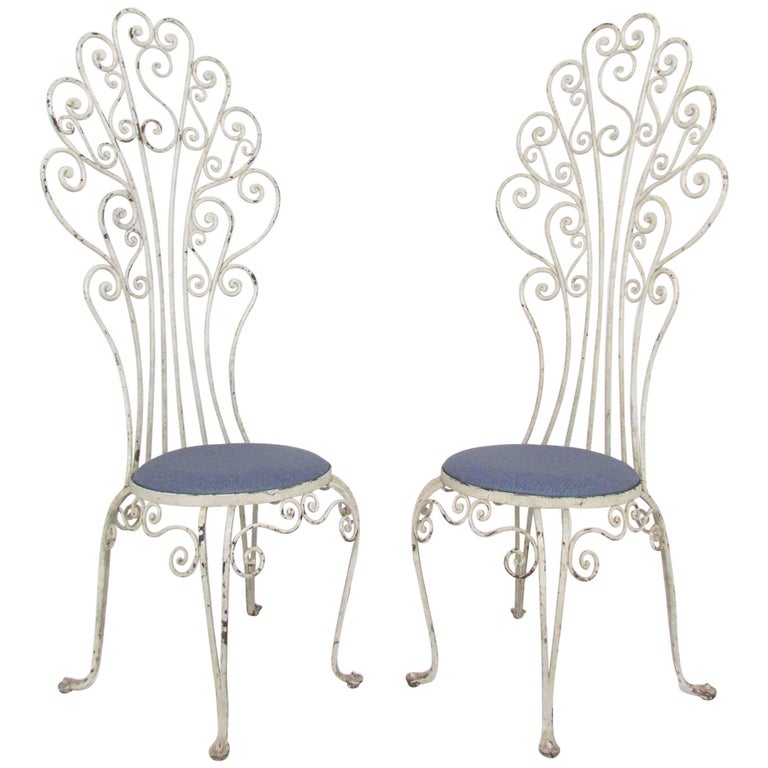 Pair of High Back Peacock Wrought Iron Patio Chairs, circa 1960s For ...