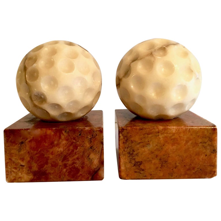 Pair of Vintage Marble Golf Ball Bookends with Red Marble Bases at 1stDibs