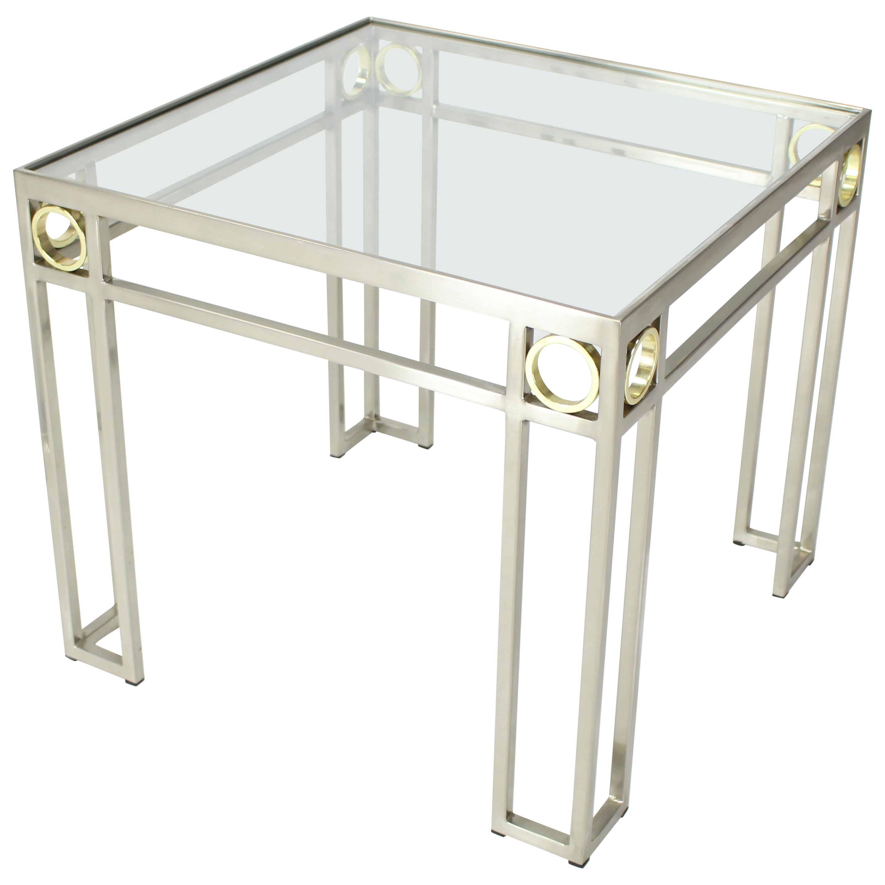 Large Square Brass Coffee Table w/ Lotus Like Base Stretcher For Sale ...